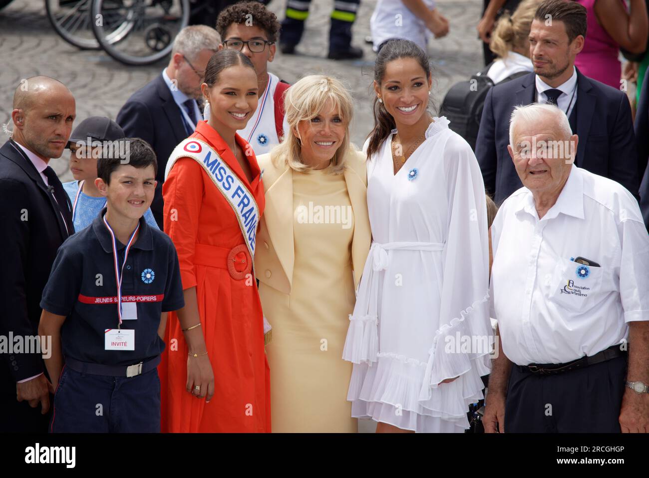Paris, France. 14th July, 2023. Indira Ampiot, Brigitte Macron and ...