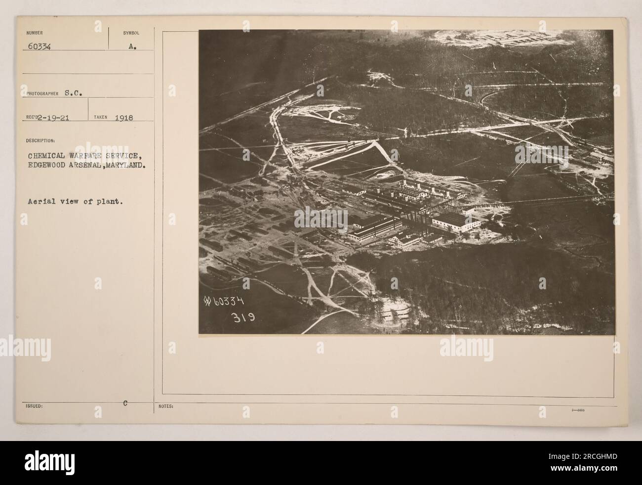 Aerial view of the Edgewood Arsenal in Maryland, showing the Chemical ...