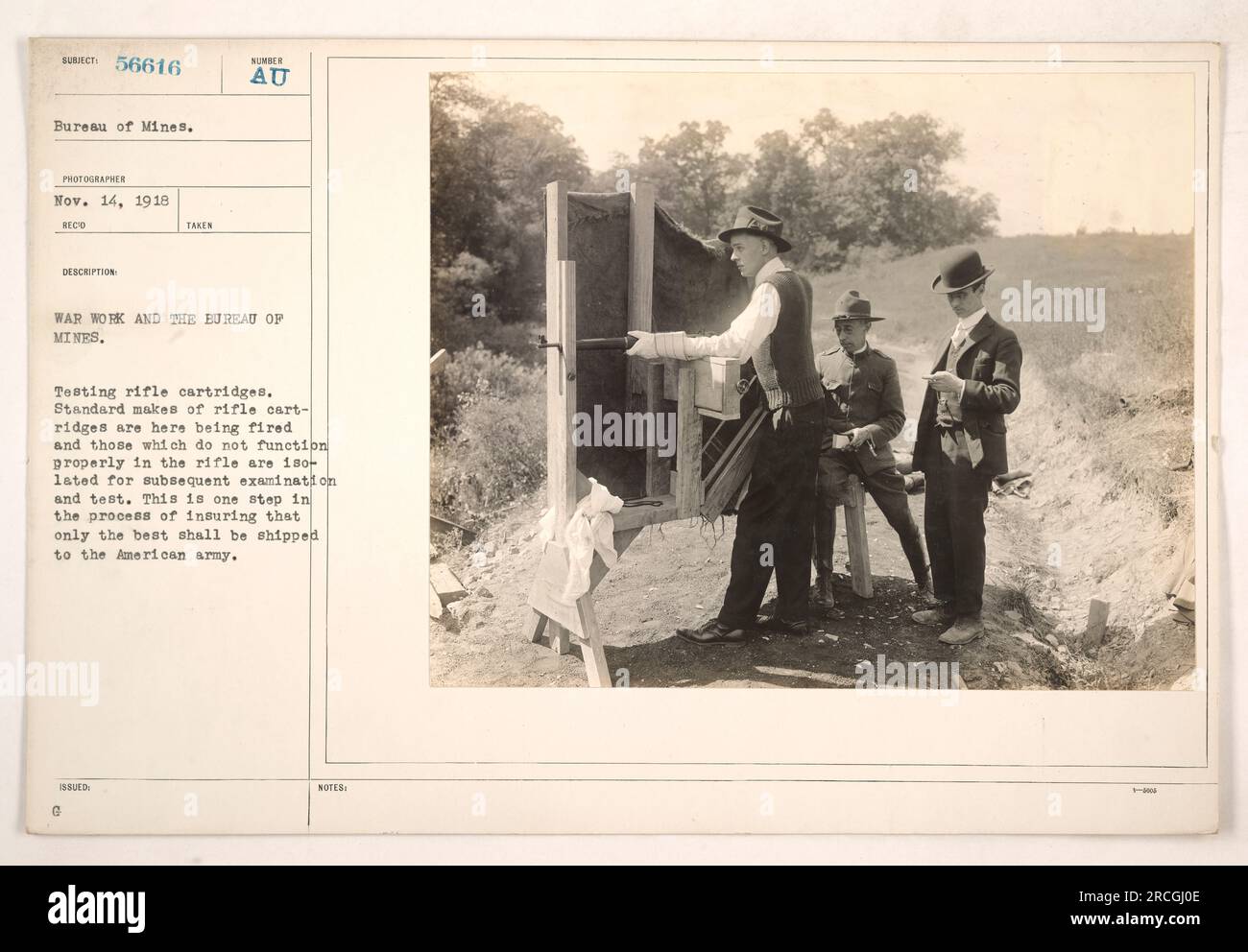 Bureau of Mines testing rifle cartridges during World War One. Standard ...