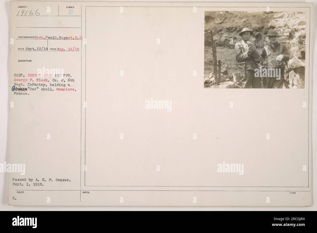 Corporal Ernest Shaw and Private George F. Block of Co. F, 6th Regiment ...