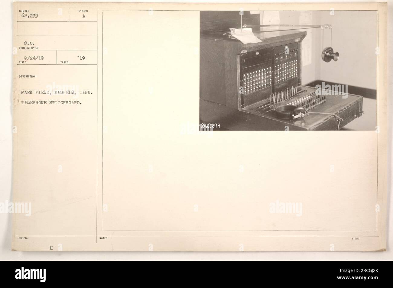 A photograph of a telephone switchboard at Park Field in Memphis ...