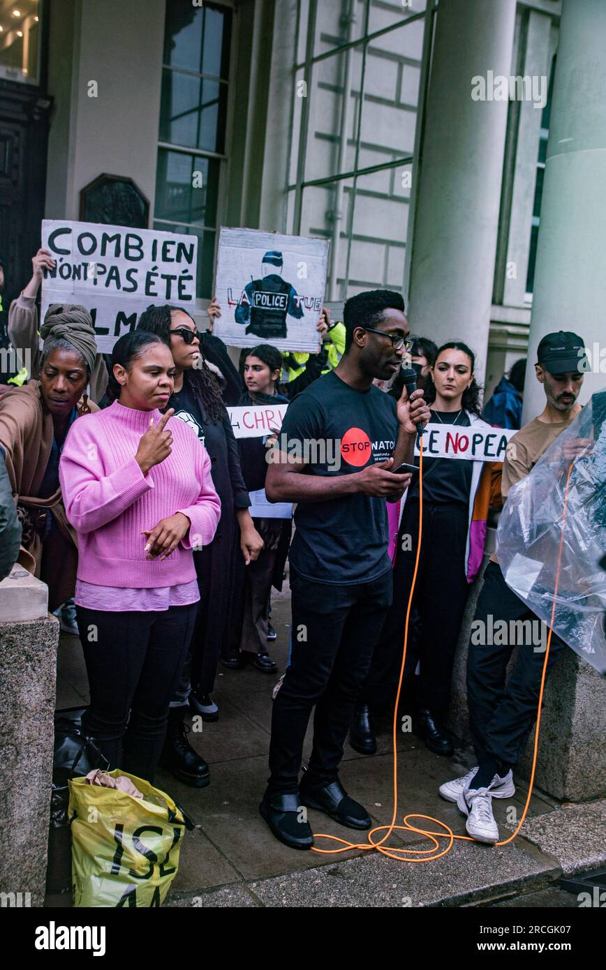London, United Kingdom - July 14th 2023 Activist speaking at a Vigil ...