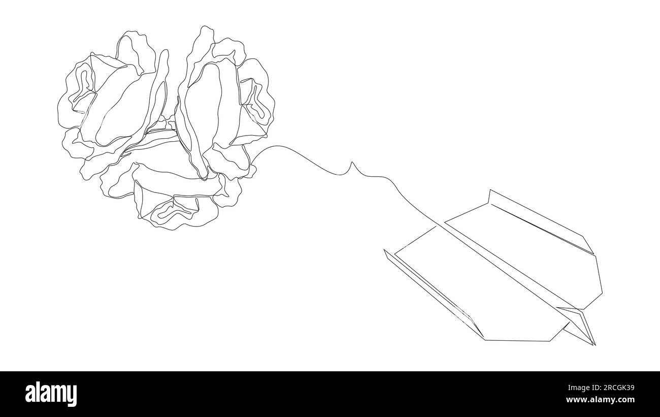 One continuous line of Paper Airplane with rose flowers. Thin Line ...