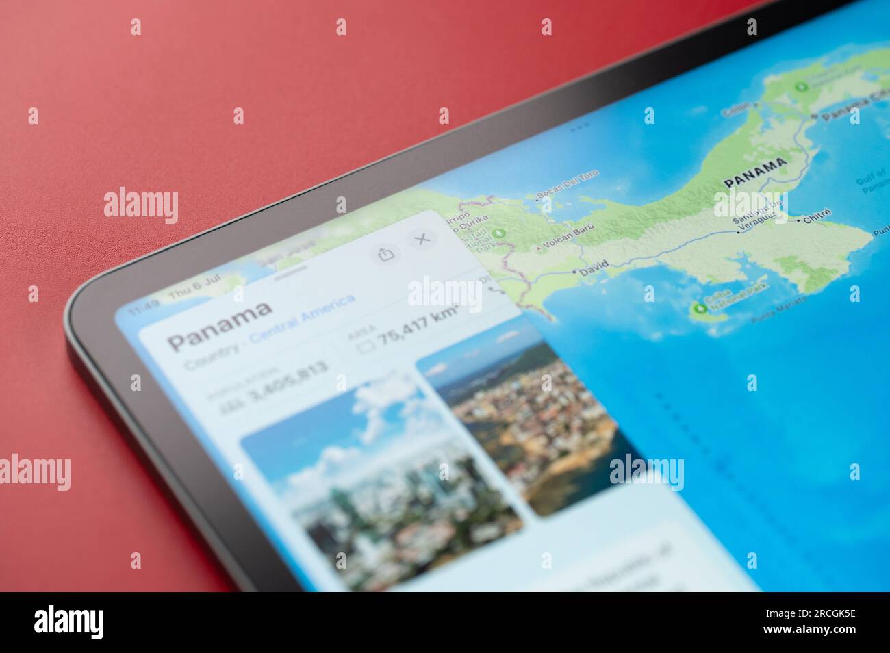 New York, USA - July 6, 2023: Panama country boarder on world apple map ...