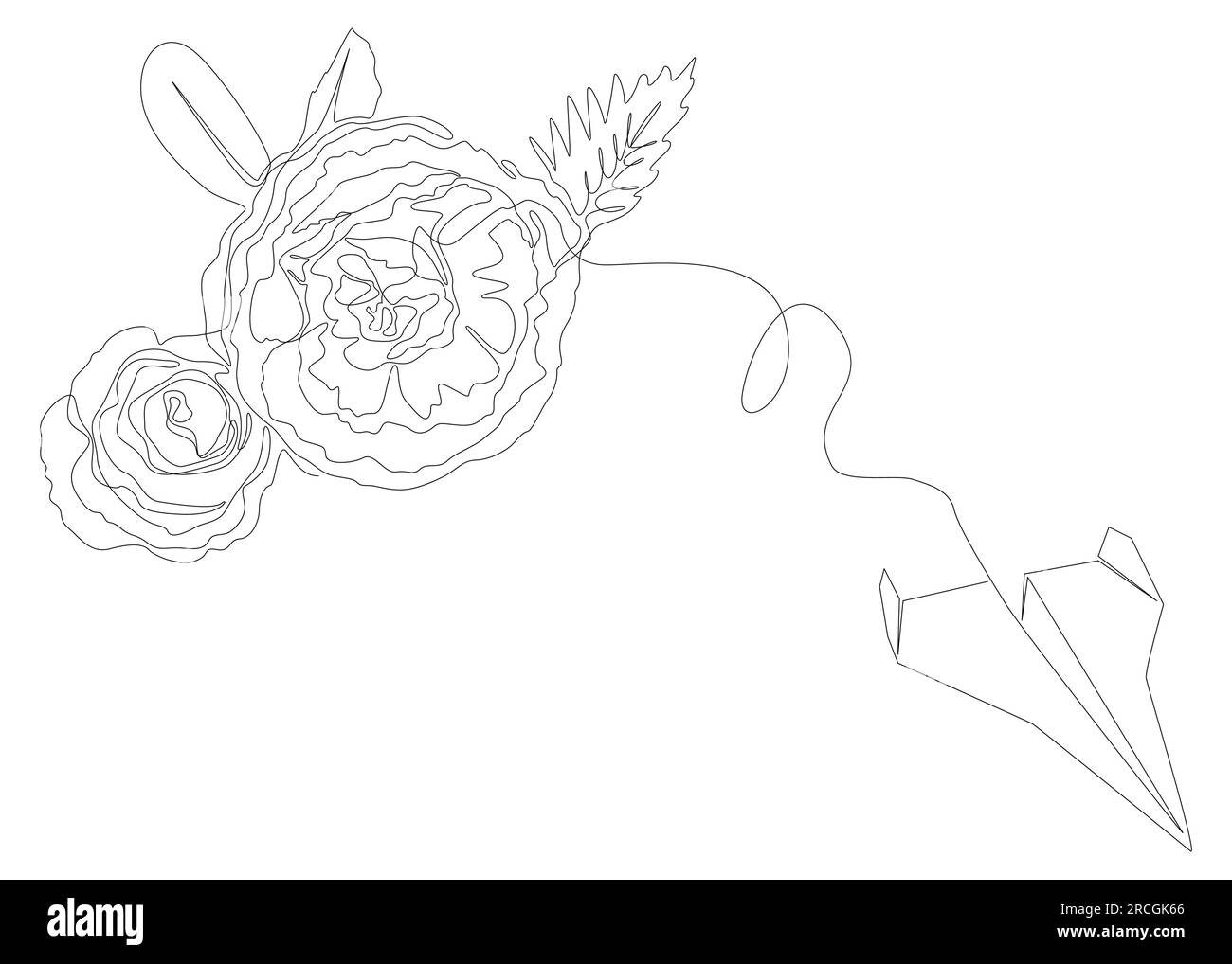 One continuous line of Paper Airplane with rose flowers. Thin Line ...