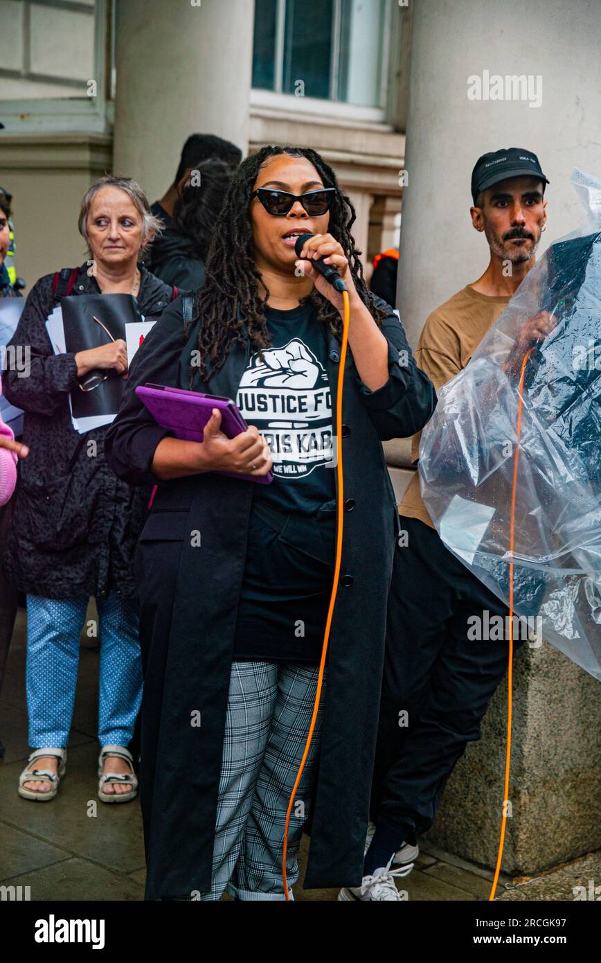London, United Kingdom - July 14th 2023 Activist speaking at a Vigil ...