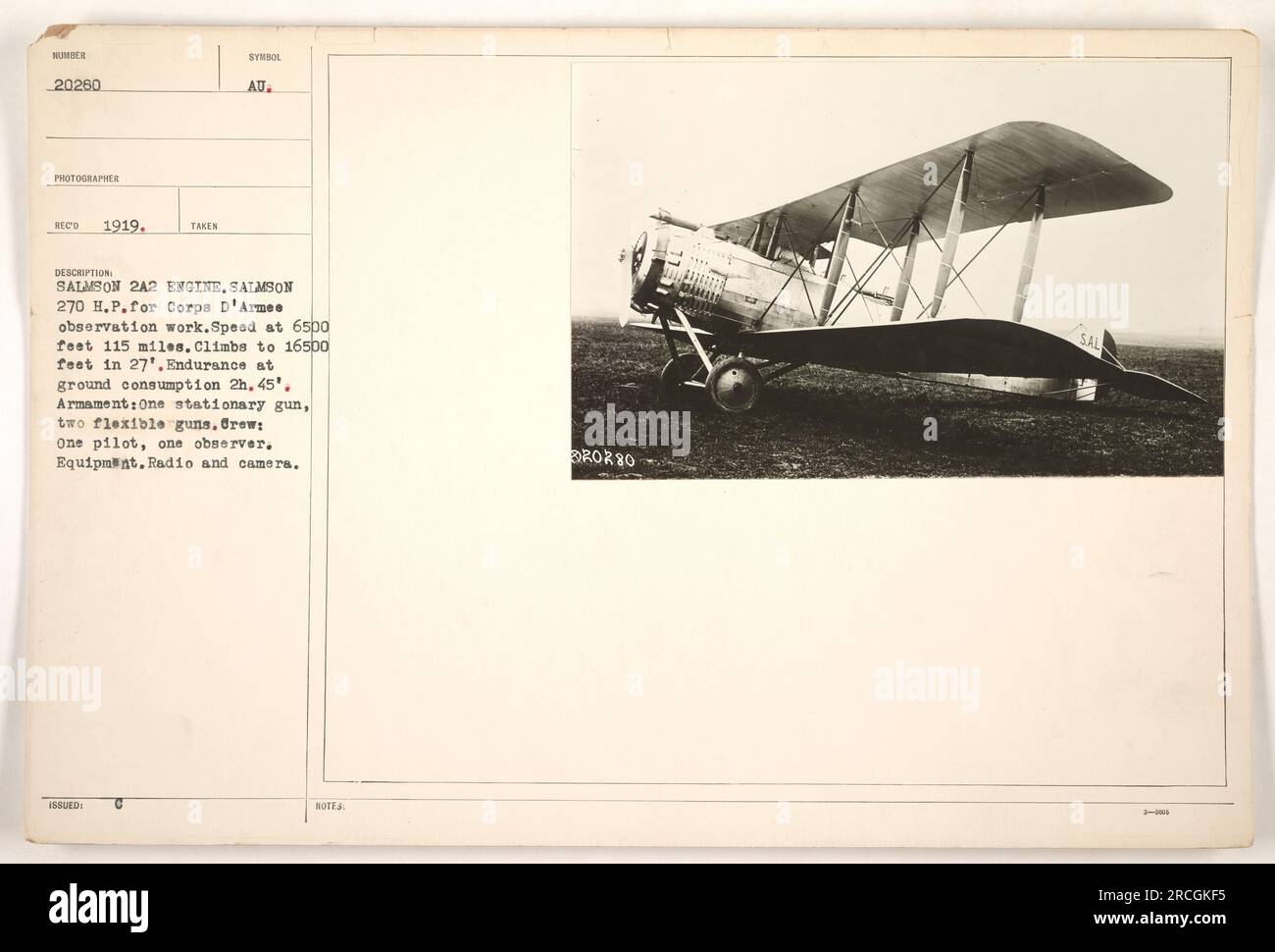 Photograph of a Salmson 2A2 Engine, a 270 H.P. engine used for Corps D ...