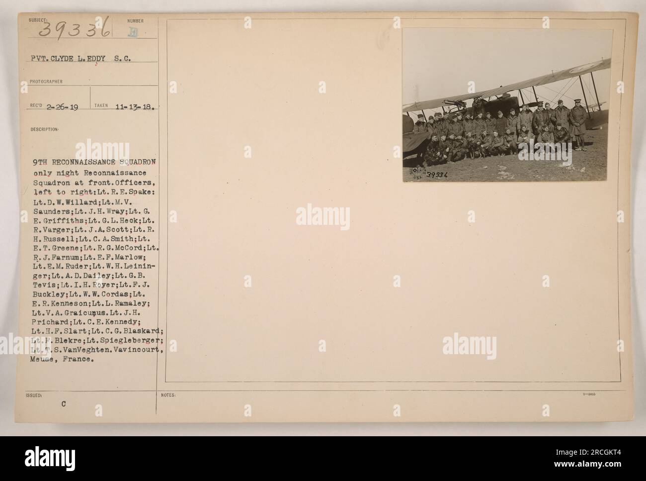 Officers of the 9th Reconnaissance Squadron, the only night ...