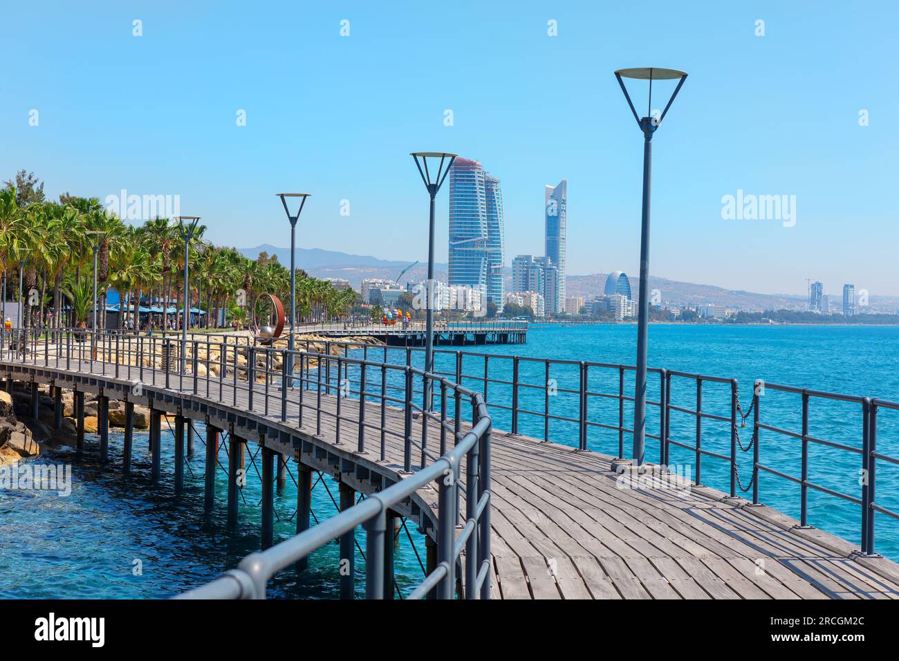 The Promenade In Limassol Cyprus Walking At Harbor Of Mediterranean Sea In A Beautiful Summer