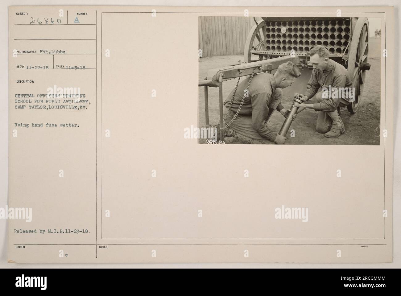 Soldier using a hand fuse setter at the Central Officers' Training ...