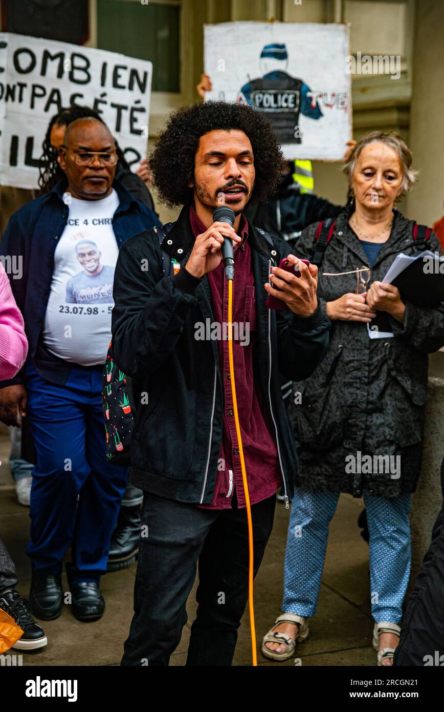 London, United Kingdom - July 14th 2023 Activist speaking at a Vigil ...