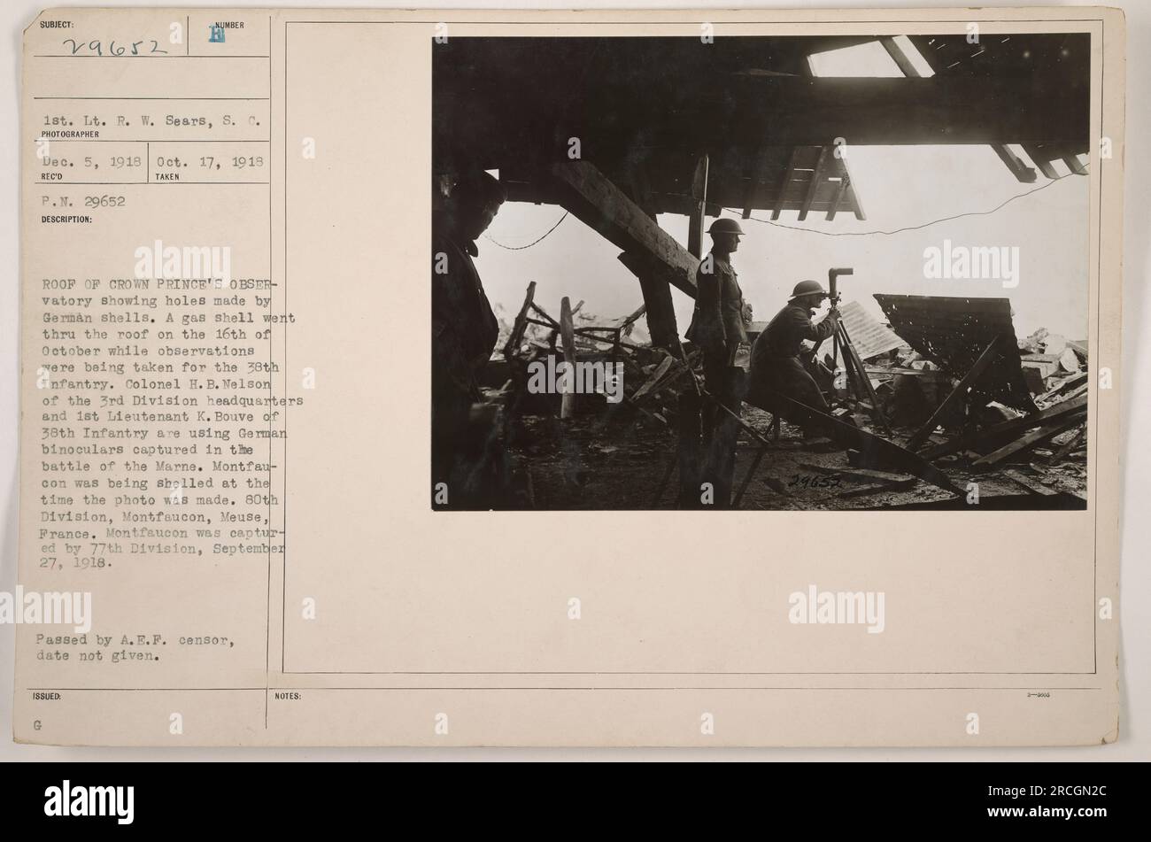 Image: Caption: "Roof of Crown Prince's observatory showing holes made by German shells. A gas ...