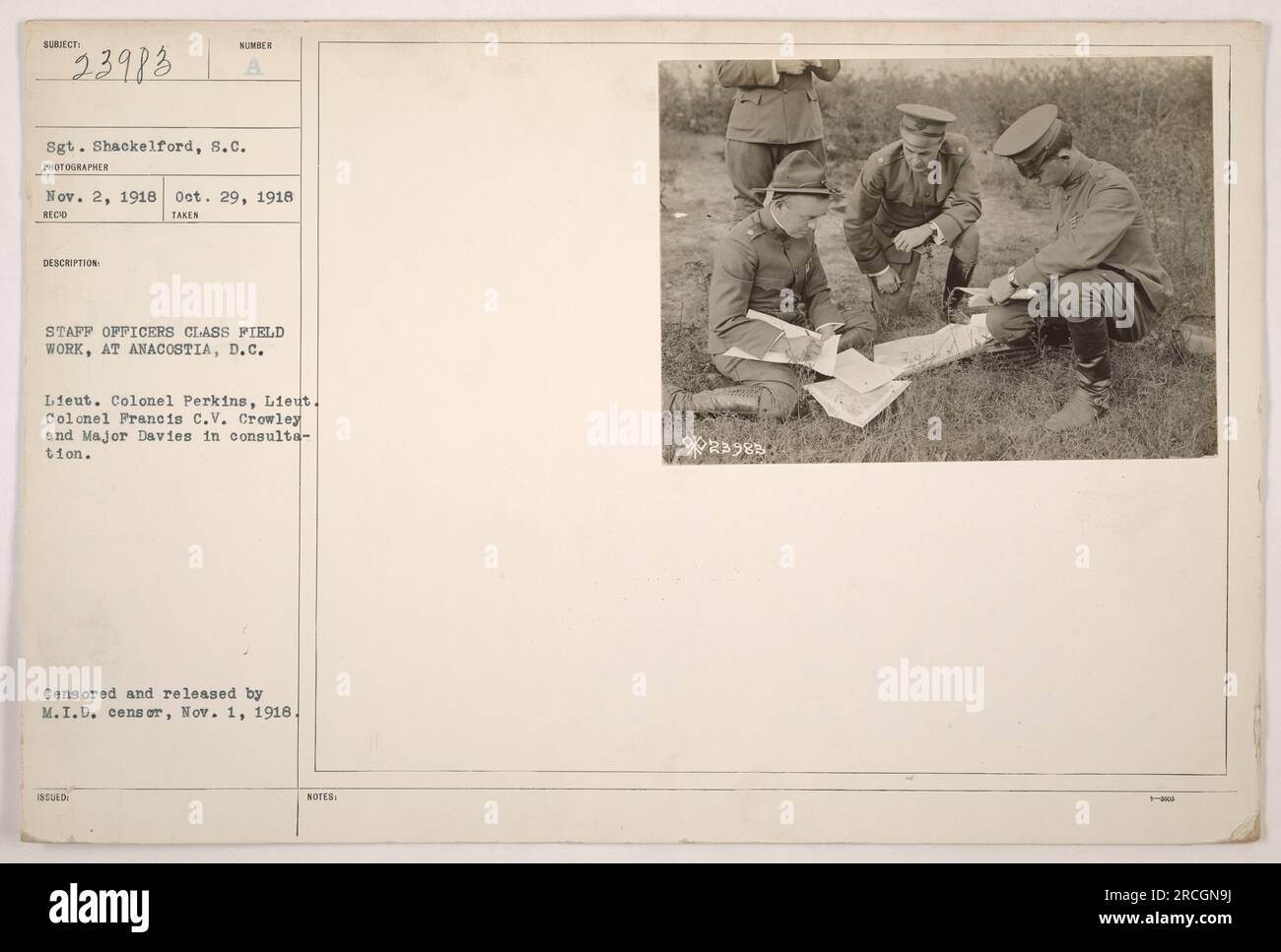 Lieutenant Colonel Perkins, Lieutenant Colonel Francis C.V. Crowley, and Major Davies are seen ...