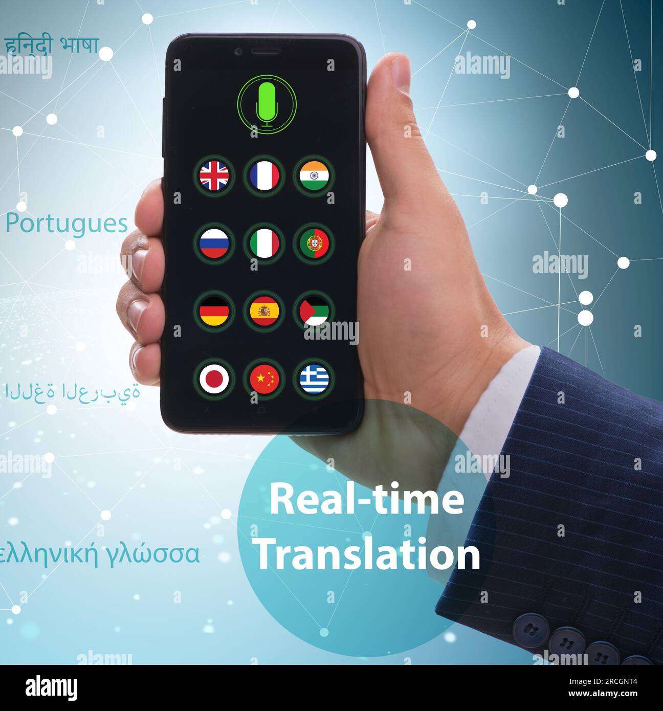 The concept of real time translation with smartphone app Stock Photo ...