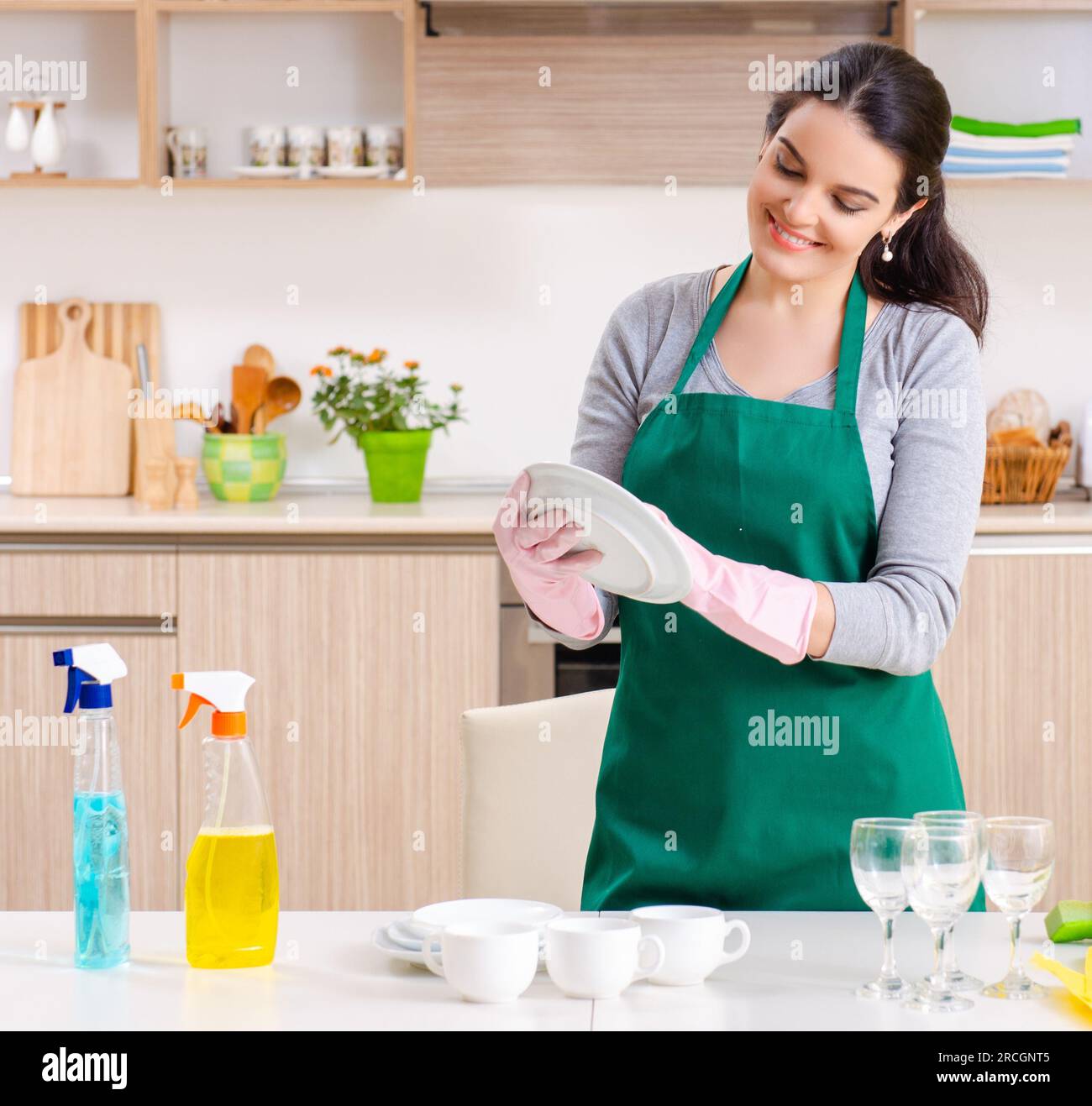The young female contractor doing housework Stock Photo - Alamy