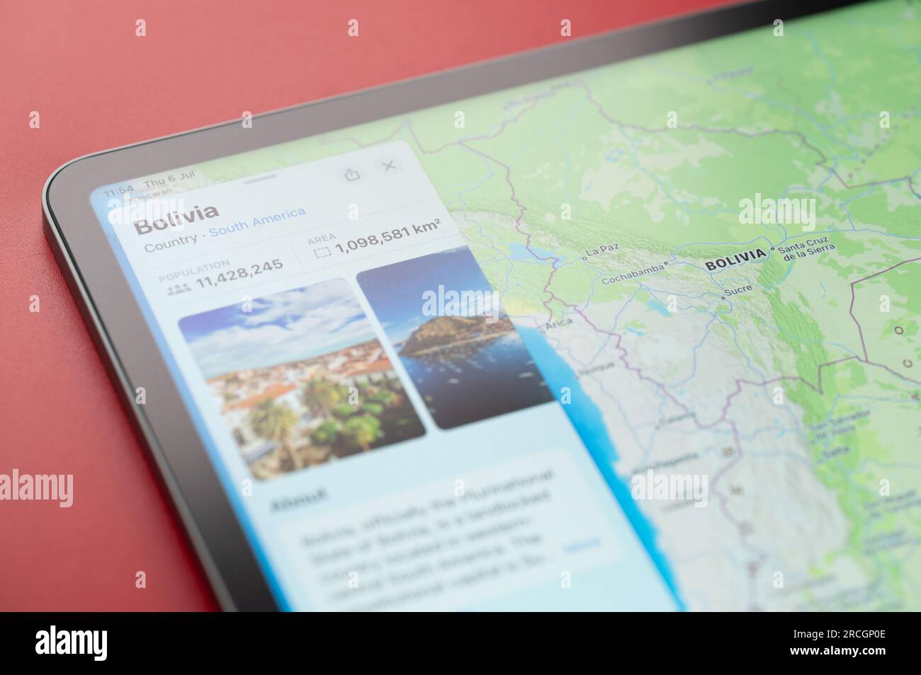 New York, USA - July 6, 2023: Bolivia country on world map in screen of ...