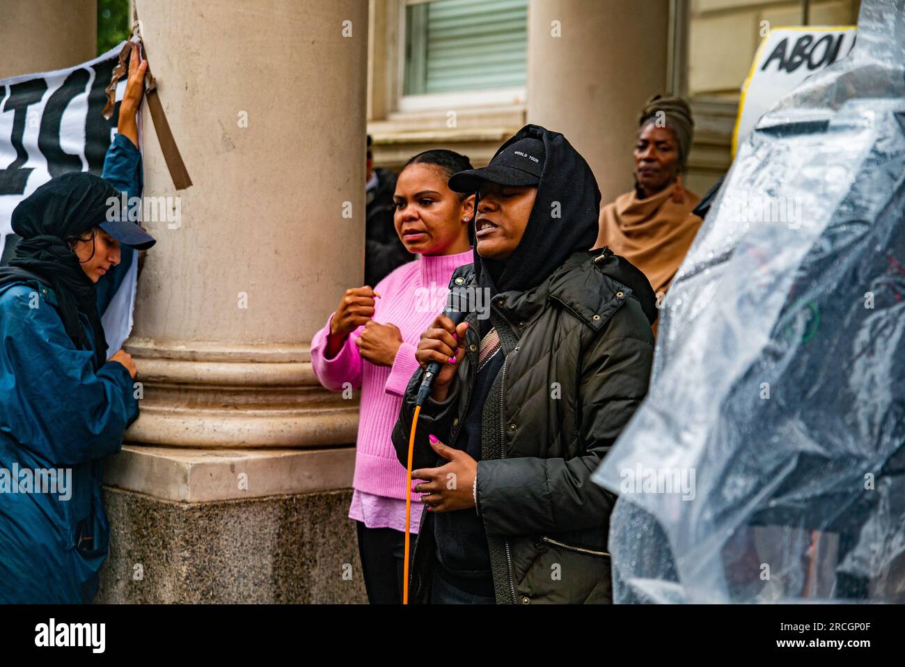 London, United Kingdom - July 14th 2023 Activist speaking at a Vigil ...