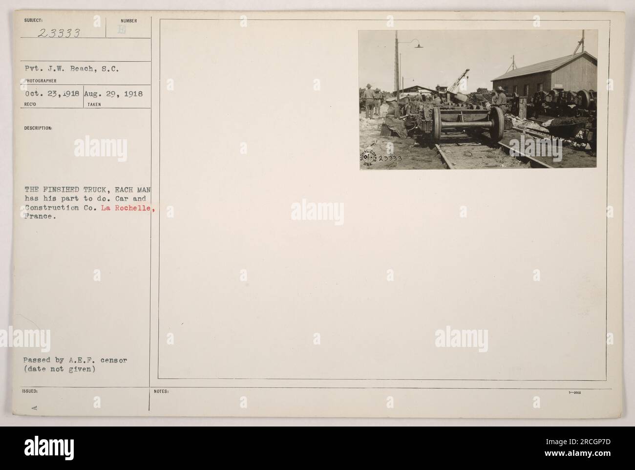 Pvt. J.W. Beach, S.C. photograph taken on Oct. 23, 1918, shows the ...