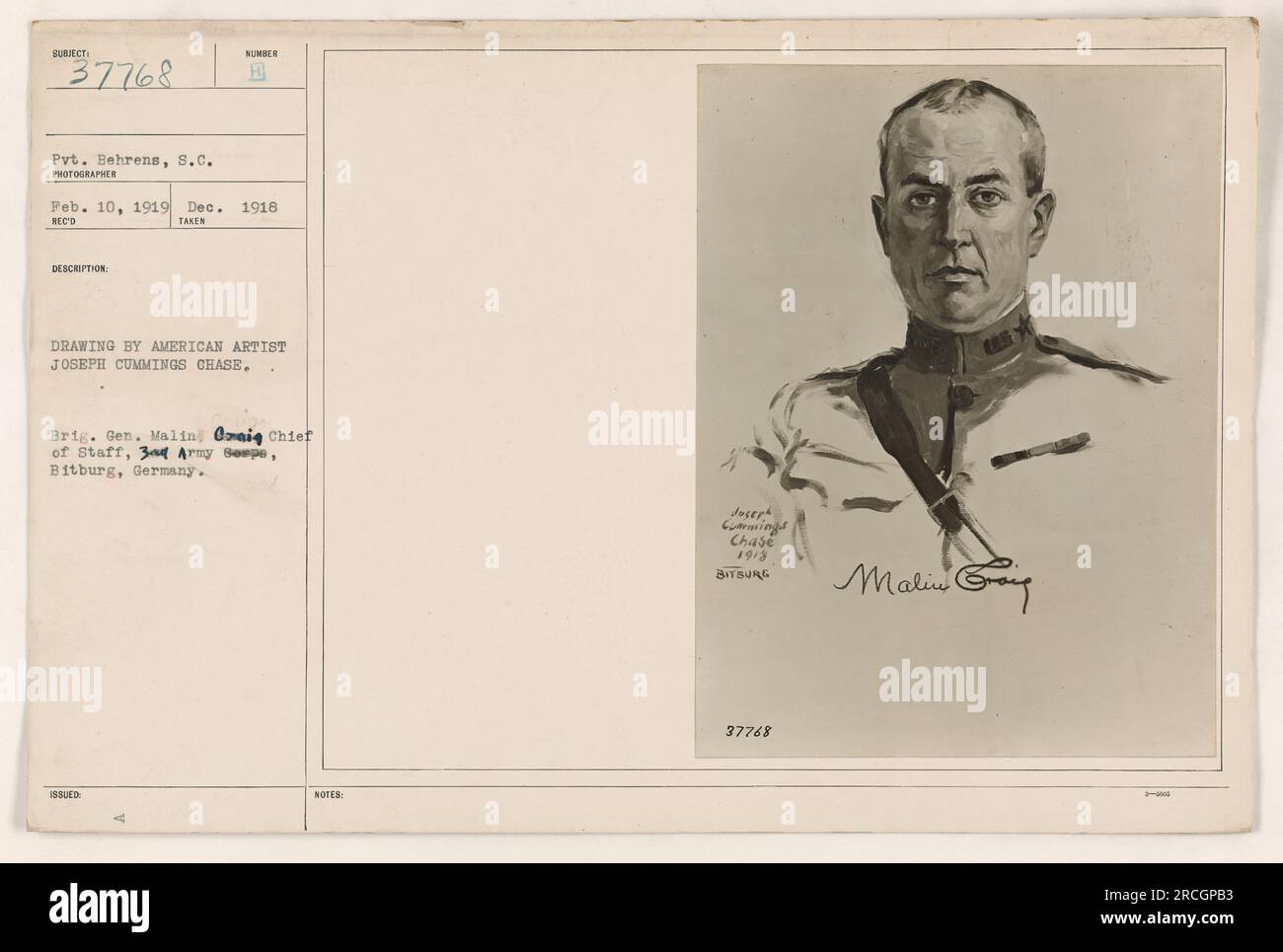 Pvt. Behrens, photographed by S.C. Pvt. Behrens, with Brig. Gen Malin ...