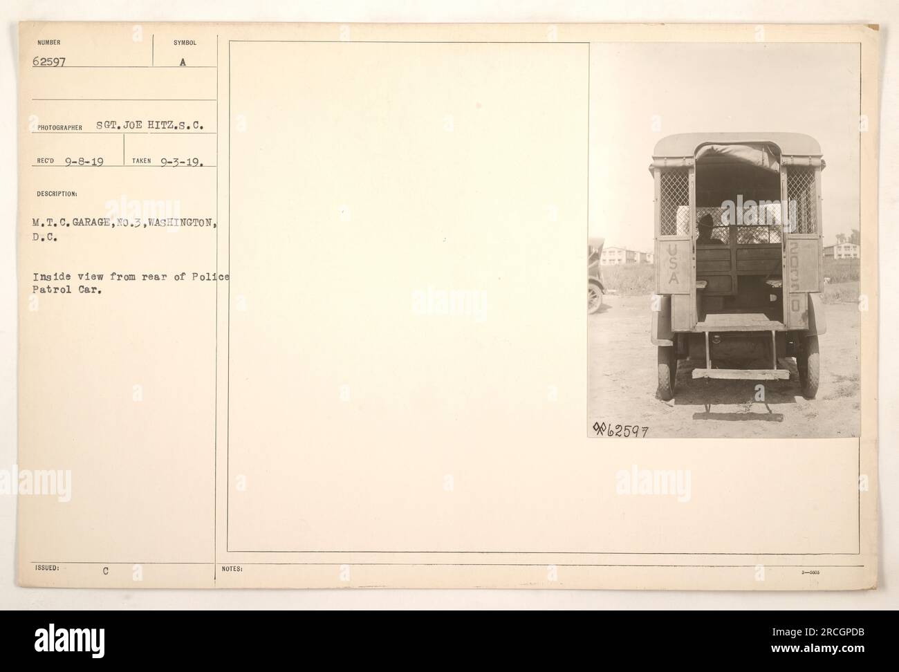 Inside view of a police patrol car at M.T.C. Garage, No. 3 in ...