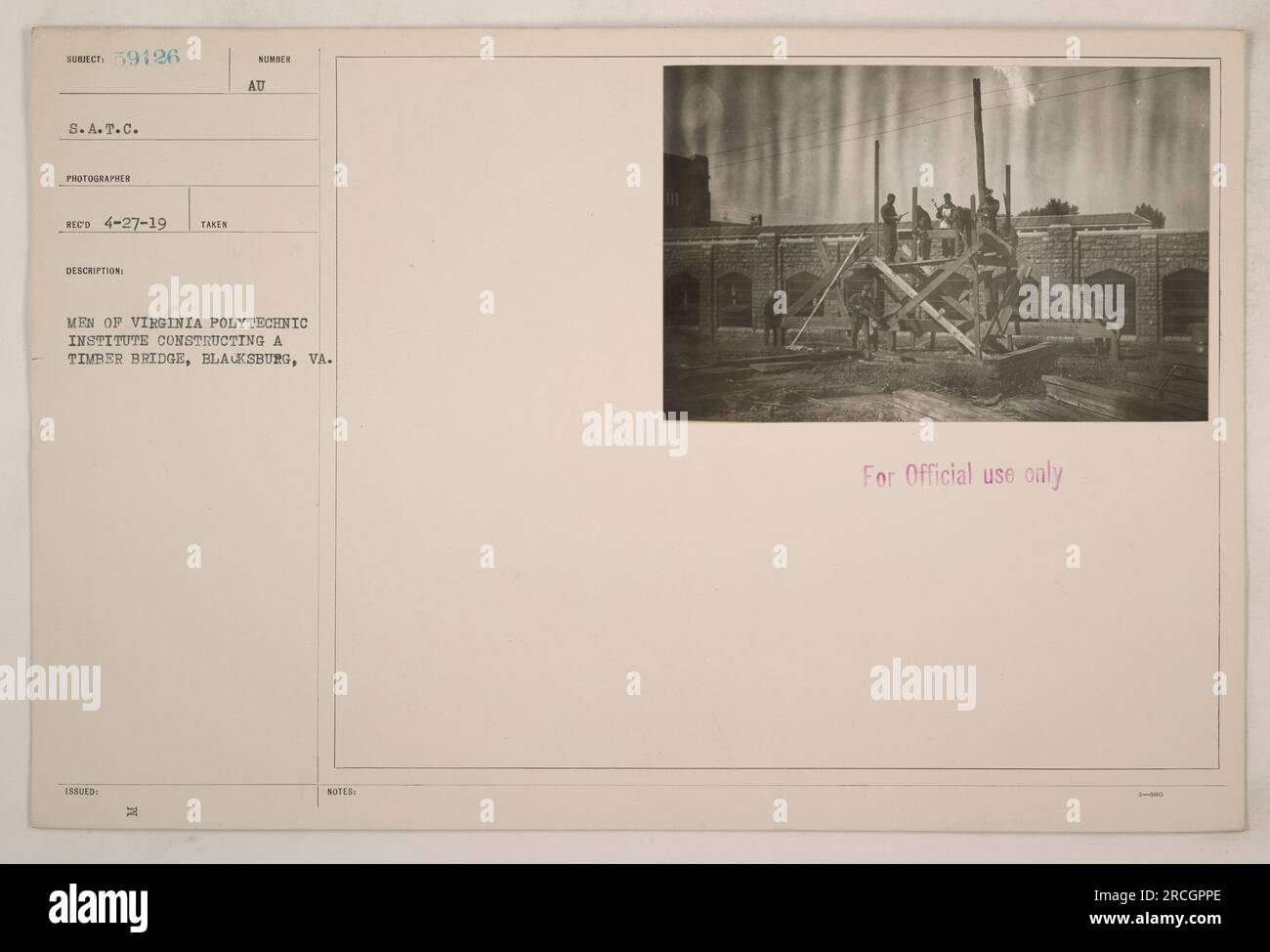 Construction of timber bridge by men from Virginia Polytechnic ...