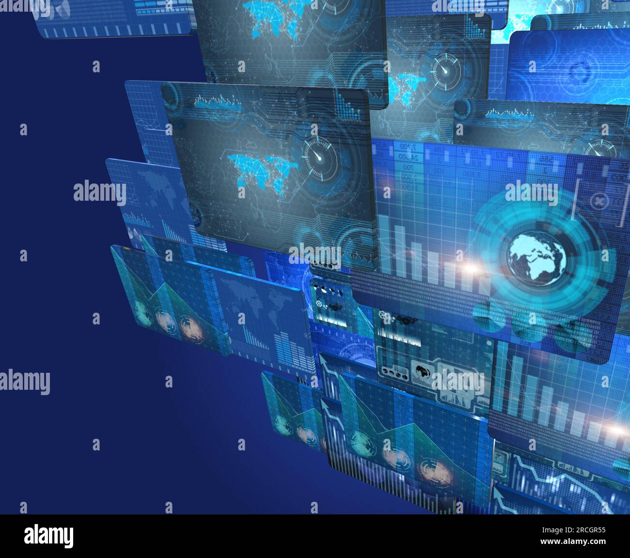 The many screen monitors with charts and graphs Stock Photo - Alamy