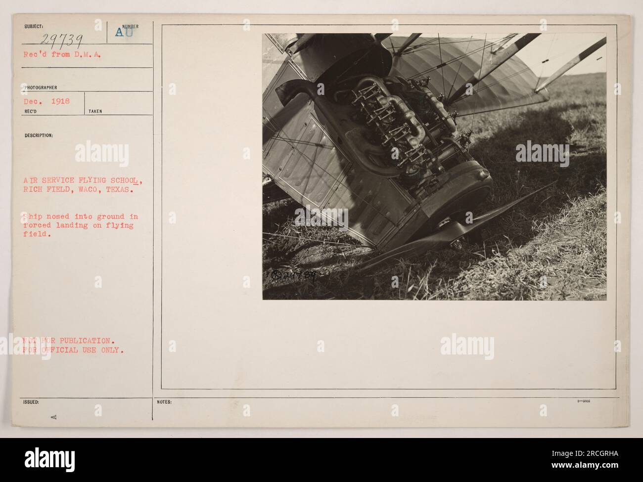 A photo showing a ship at Rich Field, Waco, Texas in December 1918. The ...