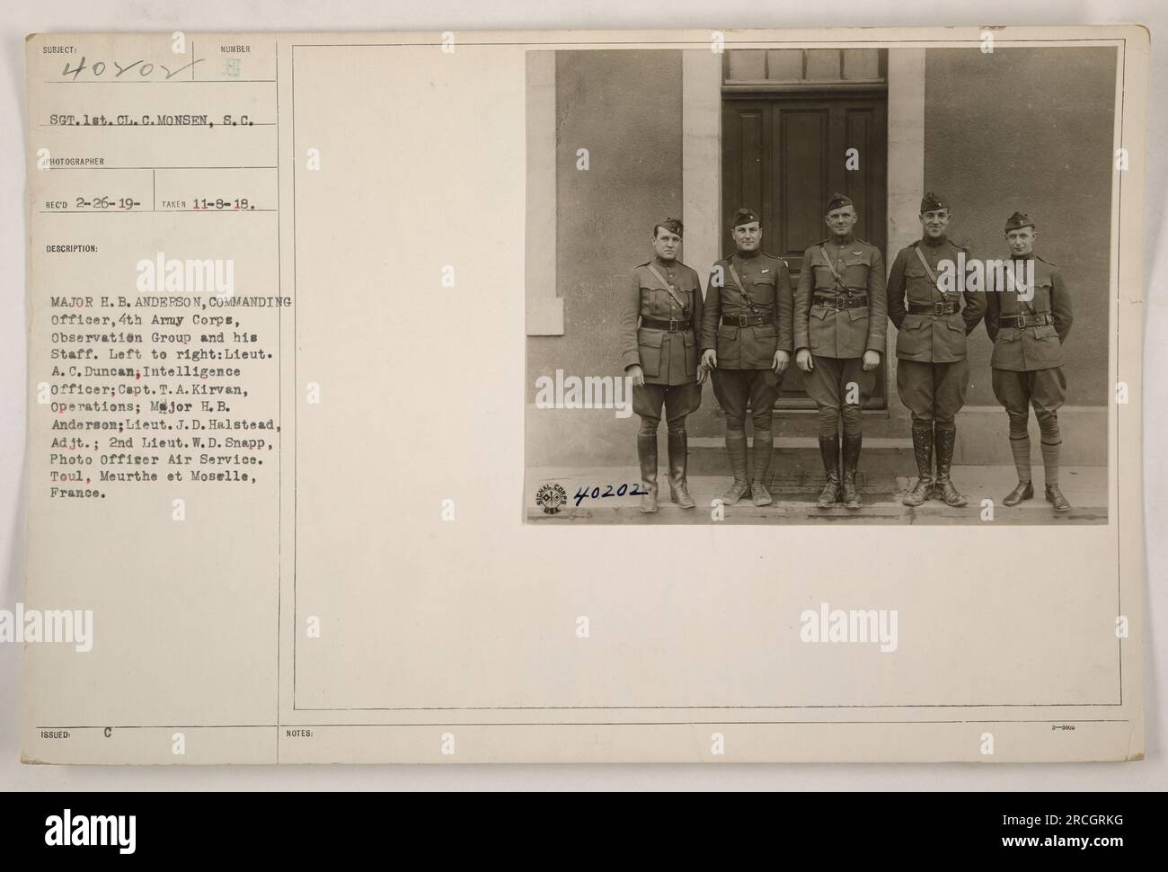 Major H.B. Anderson, commanding officer of the 4th Army Corps ...