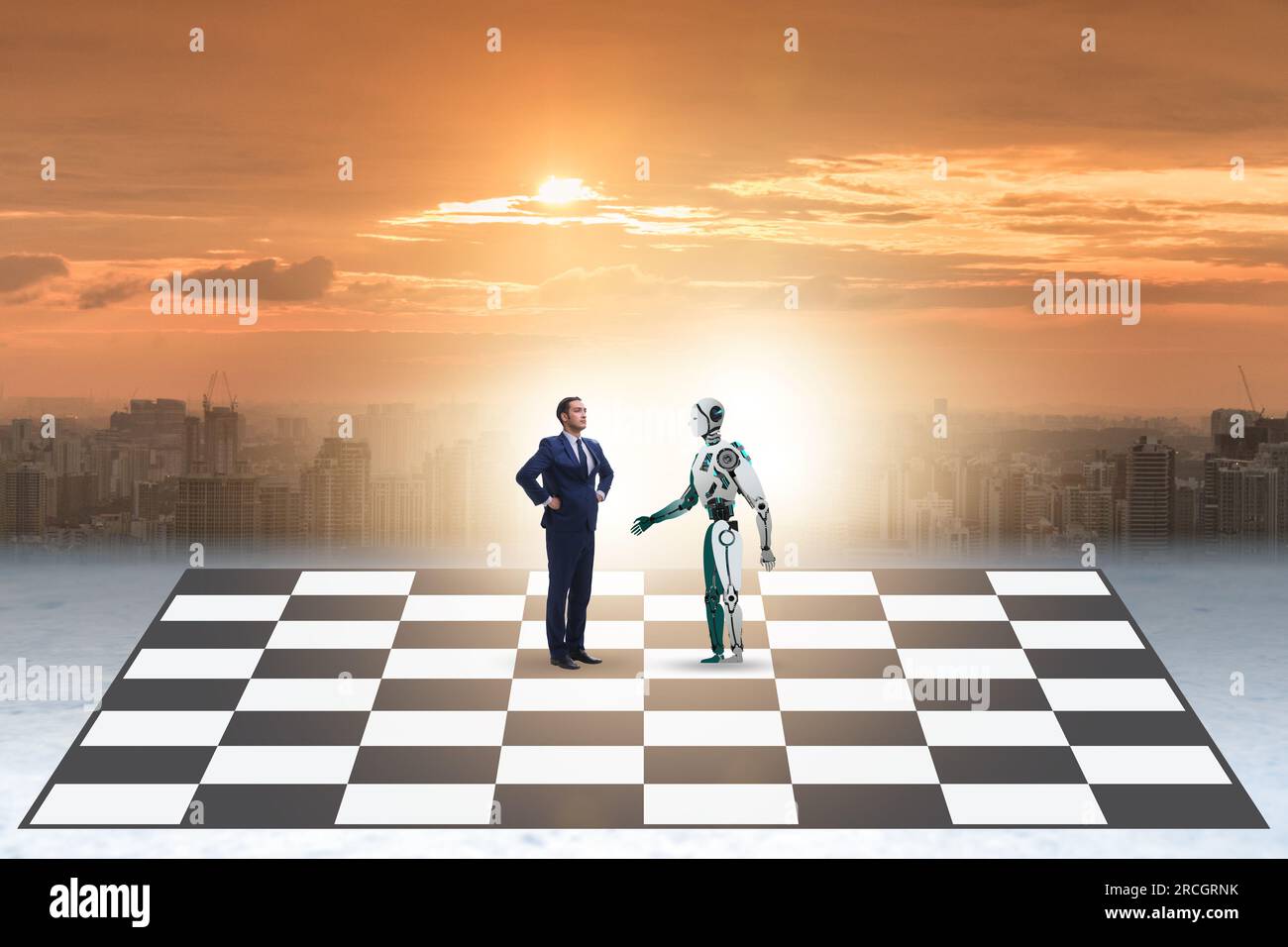 Concept of chess played by the humans versus robots Stock Photo - Alamy