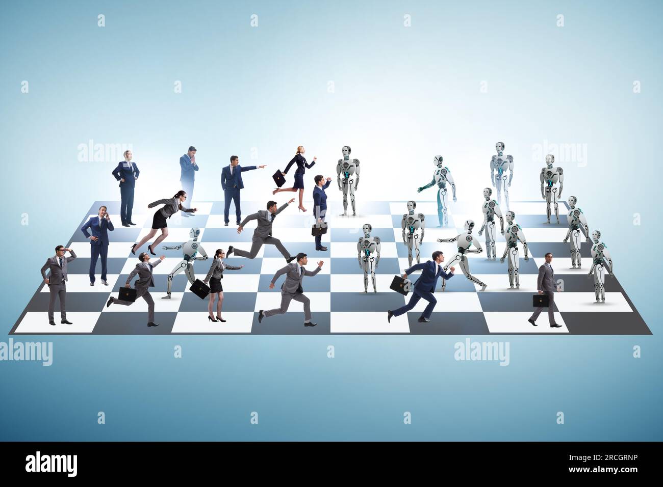 Concept of chess played by the humans versus robots Stock Photo - Alamy