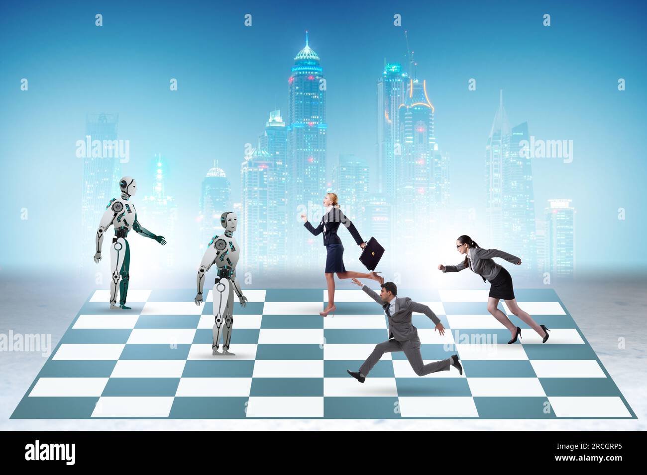Concept of chess played by the humans versus robots Stock Photo - Alamy
