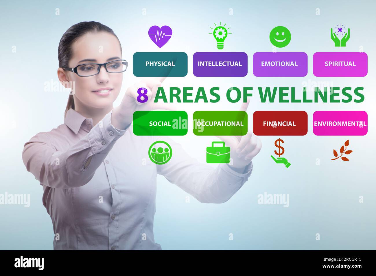 Concept of the eight areas of wellness Stock Photo - Alamy