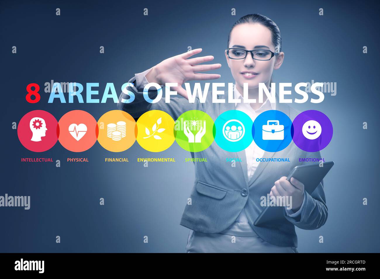 Concept of the eight areas of wellness Stock Photo - Alamy