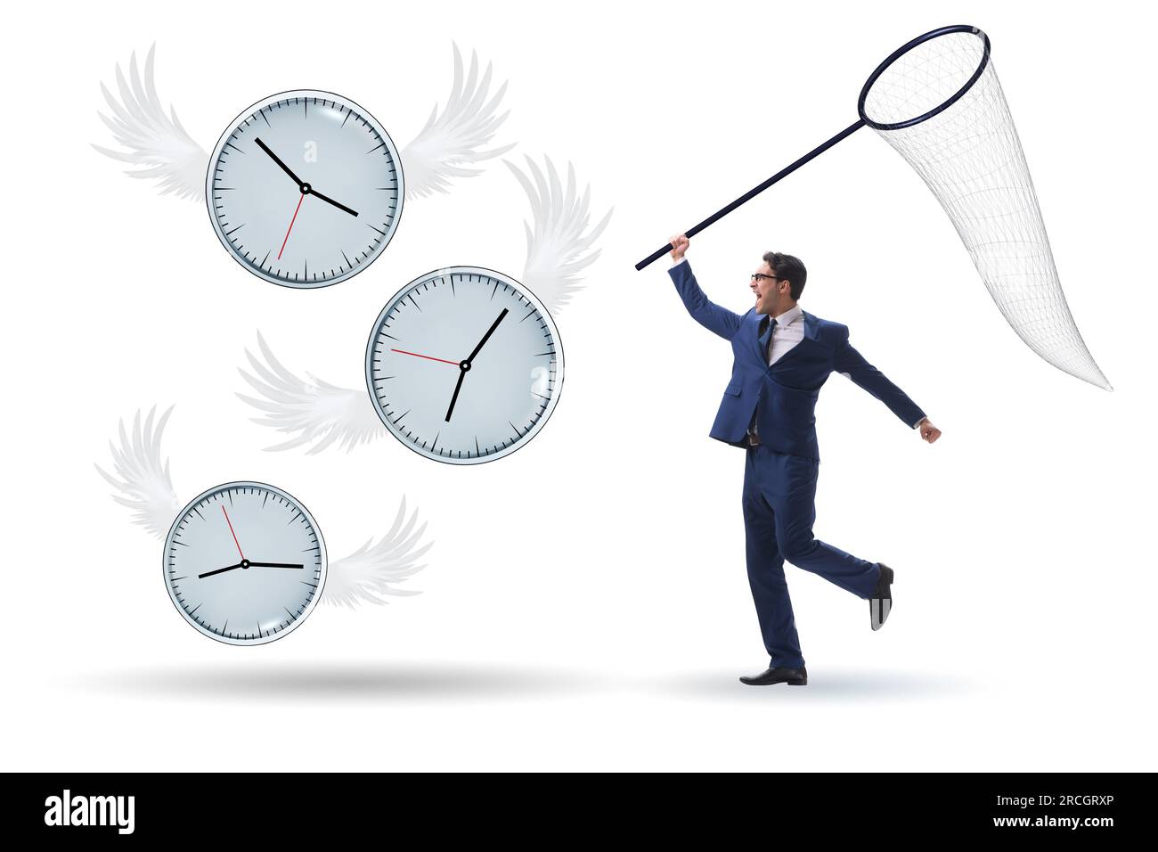 Deadline concept with the businessman catching clocks Stock Photo - Alamy