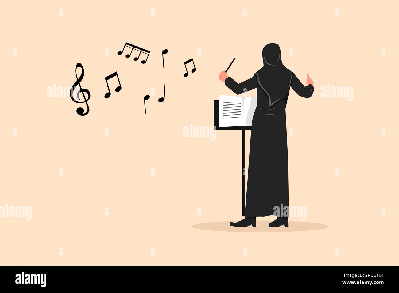 Business flat cartoon style character drawing back view Arab woman ...