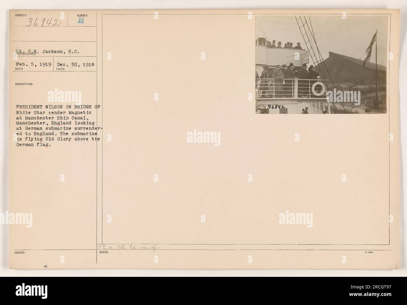 President Wilson observing the surrender of a German submarine to ...