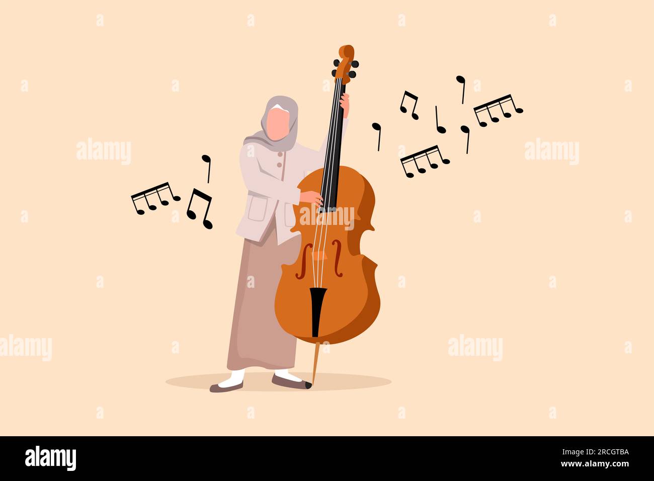 Business design drawing double bass player standing with big string ...