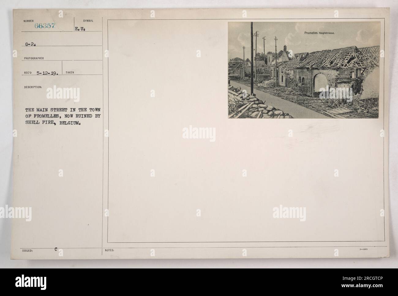 Ruined main street of Fromelles, Belgium, impacted by shell fire during ...