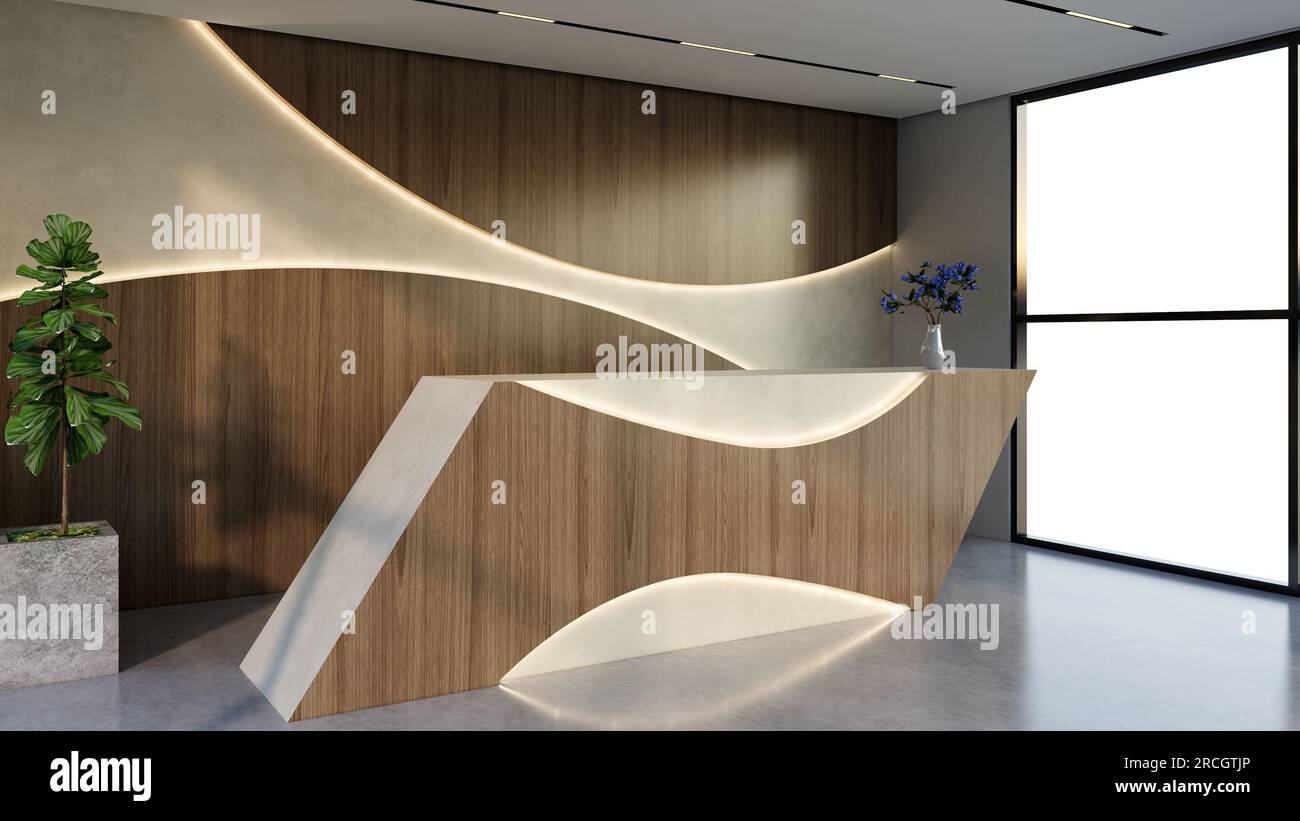 Interior design contemporary and luxurious modern reception desk, 3D ...