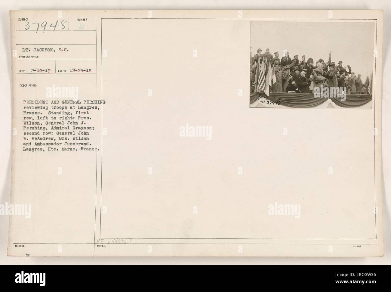 President Wilson and General Pershing reviewing troops at Langres ...