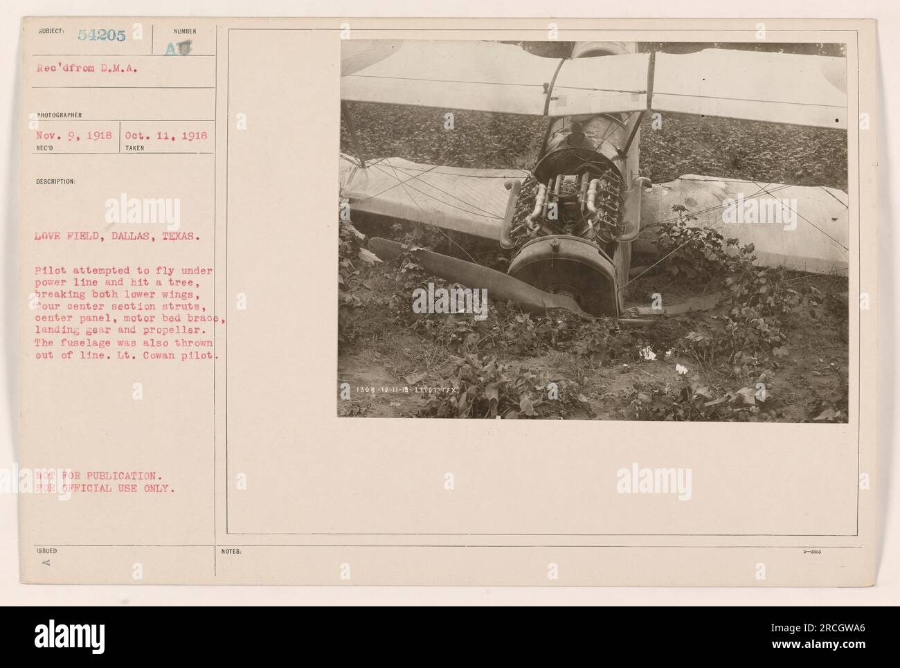 "Love Field, Dallas, Texas. Pilot attempted to fly under power line and ...