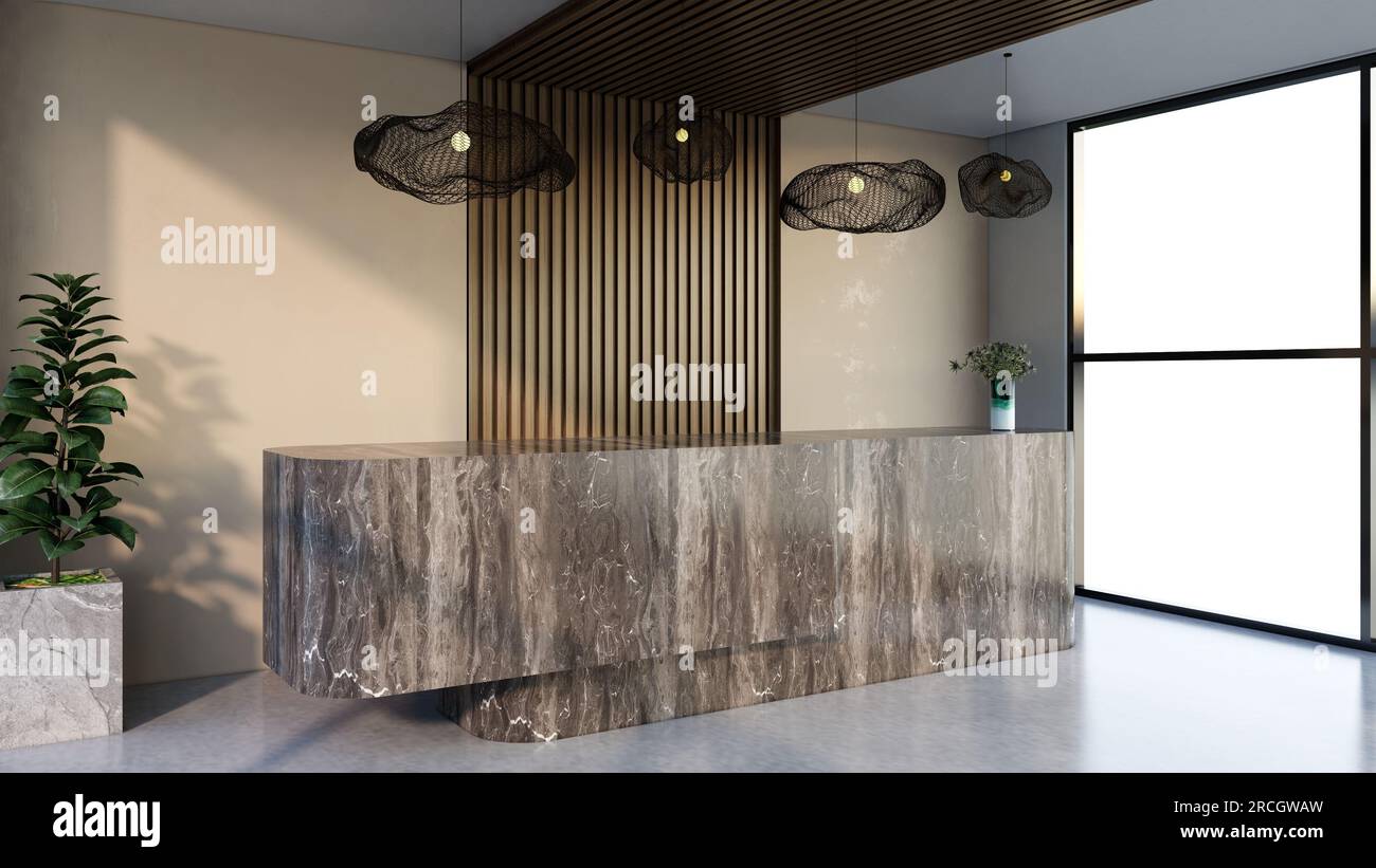 Interior design contemporary and luxurious modern reception desk, 3D ...