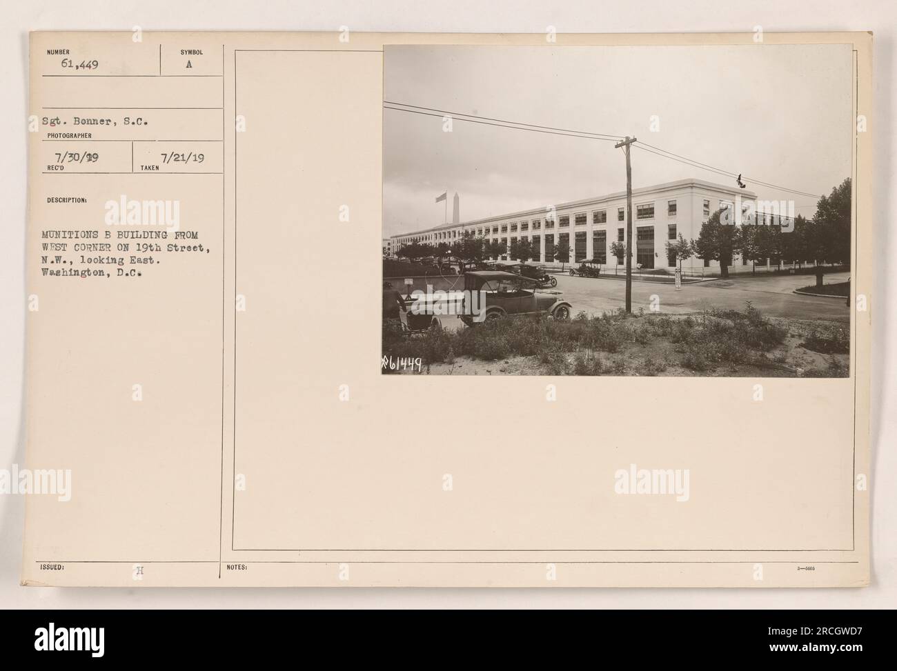 Image of the Munitions B Building taken on July 21, 1919 from the west ...