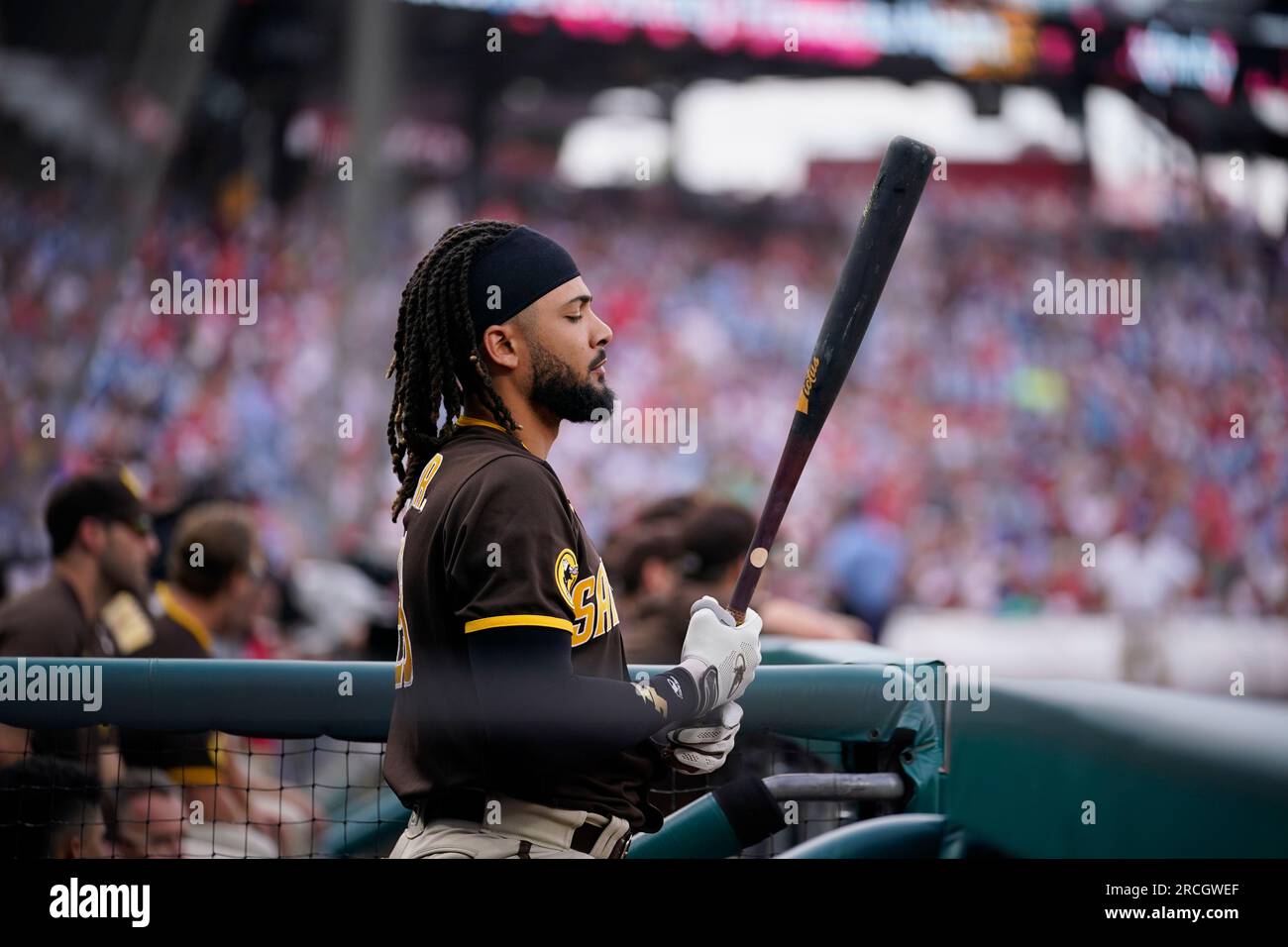 San Diego Padres' Fernando Tatis Jr. warms up during a baseball game ...