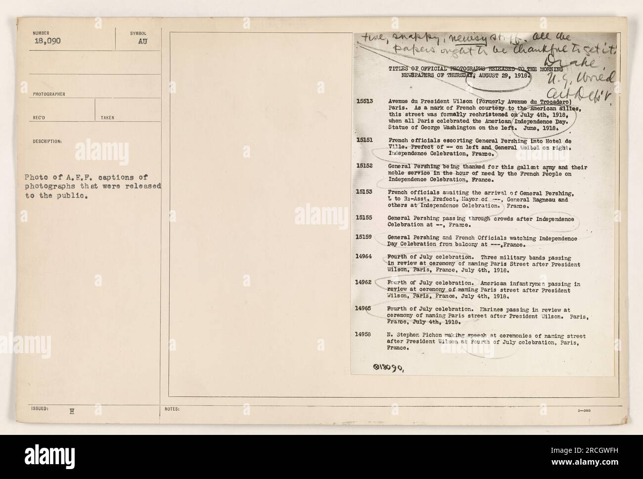 Image depicts General Pershing, along with French officials, during the ...