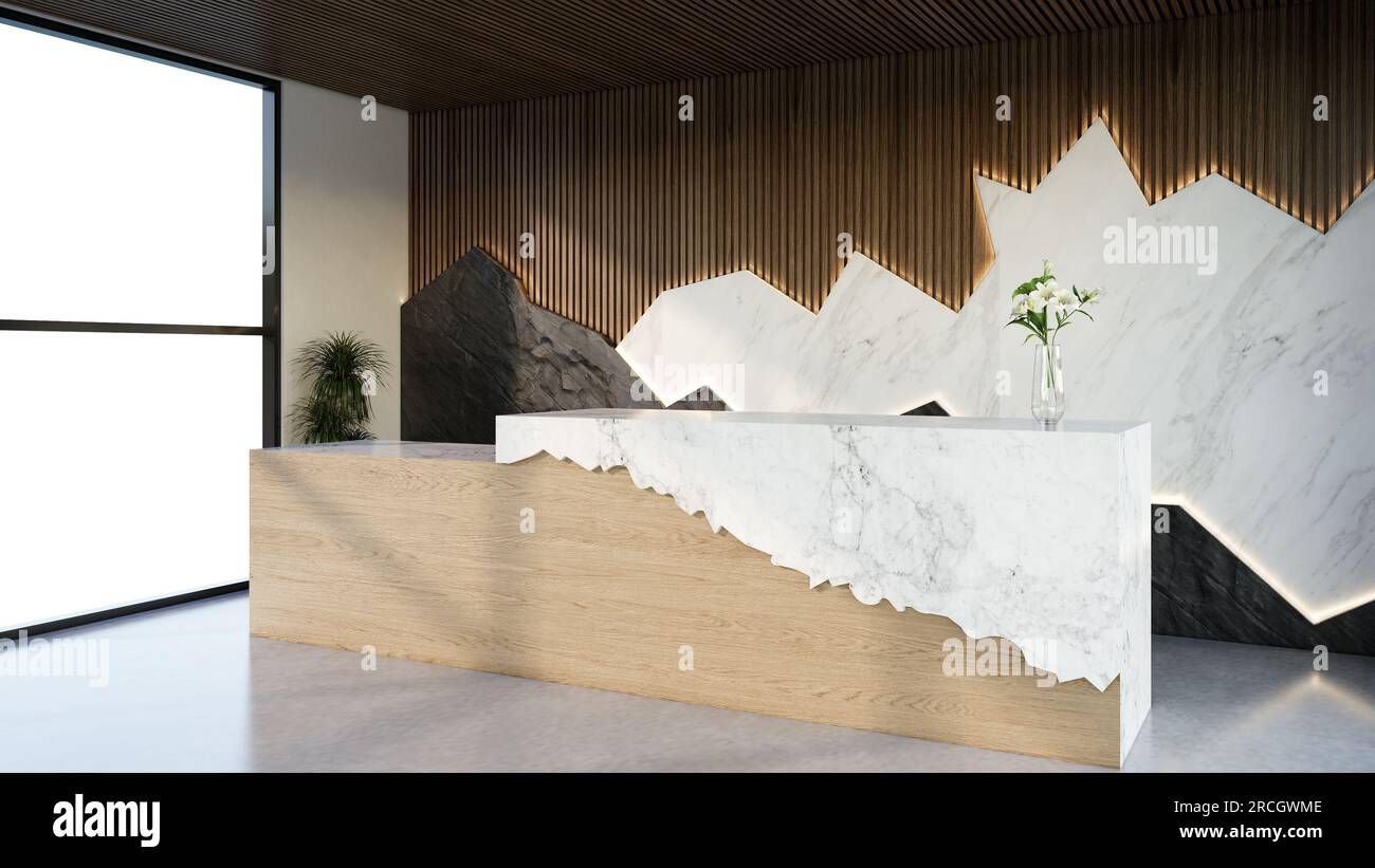Interior design contemporary and luxurious modern reception desk, 3D ...