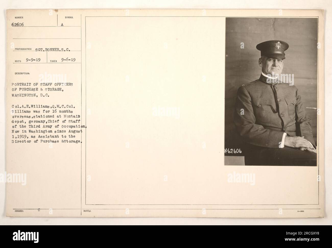 Colonel A.E. Williams, Quartermaster Corps, is pictured here in a ...