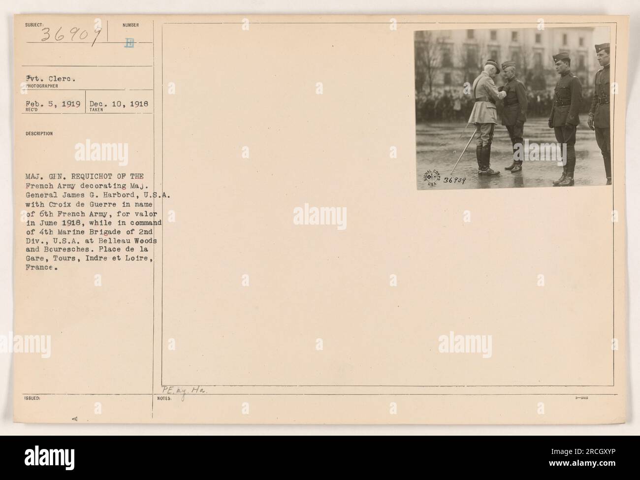 Maj. General James G. Harbord of the U.S.A receives the Croix de Guerre ...