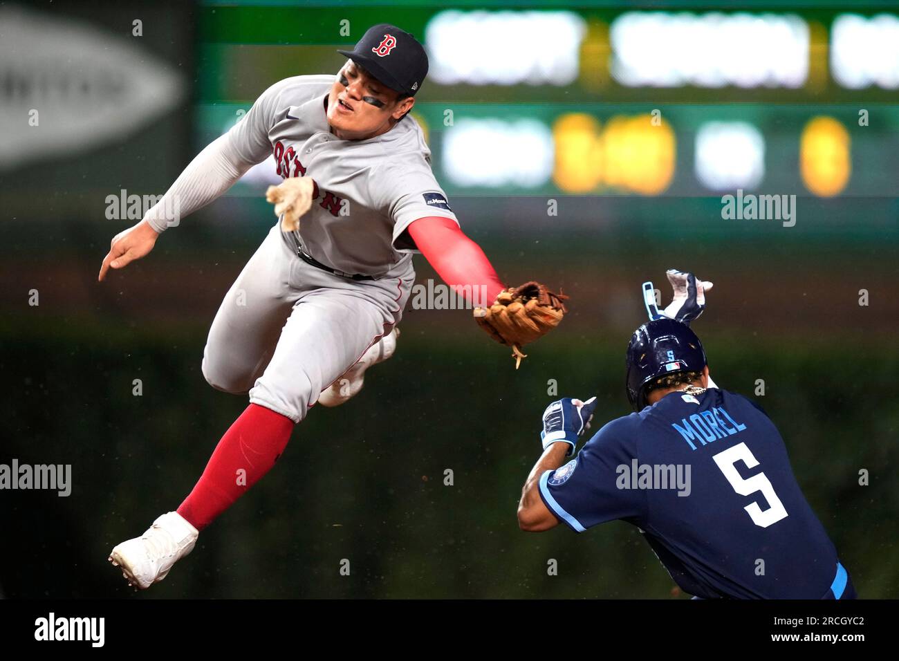 Chicago Cubs' Christopher Morel steals second as Boston Red Sox ...