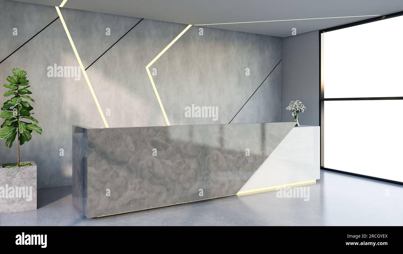 Interior design contemporary and luxurious modern reception desk, 3D illustration rendering ...